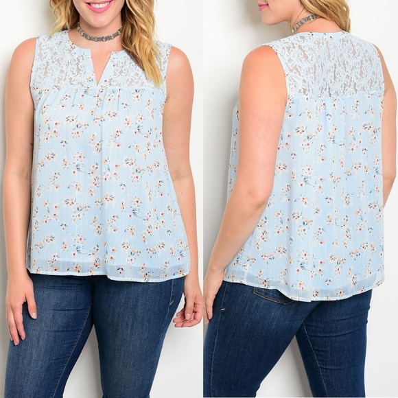 perch | Tops | Light Blue Floral Plus Size Top Perch | Poshmark
